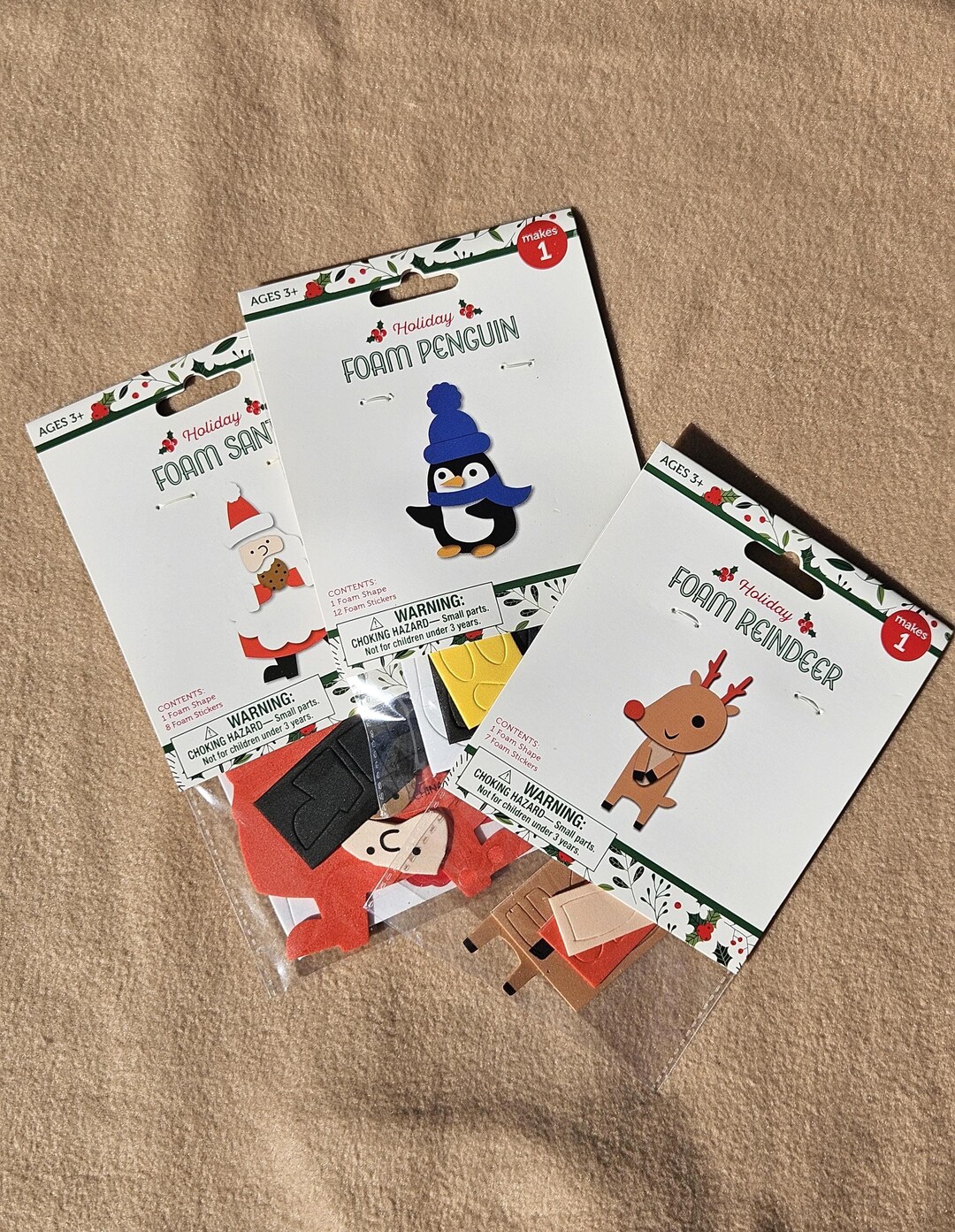 Fun Holiday Foam Oranament Kits for Kids, Reindeer, Penguin and Santa ...