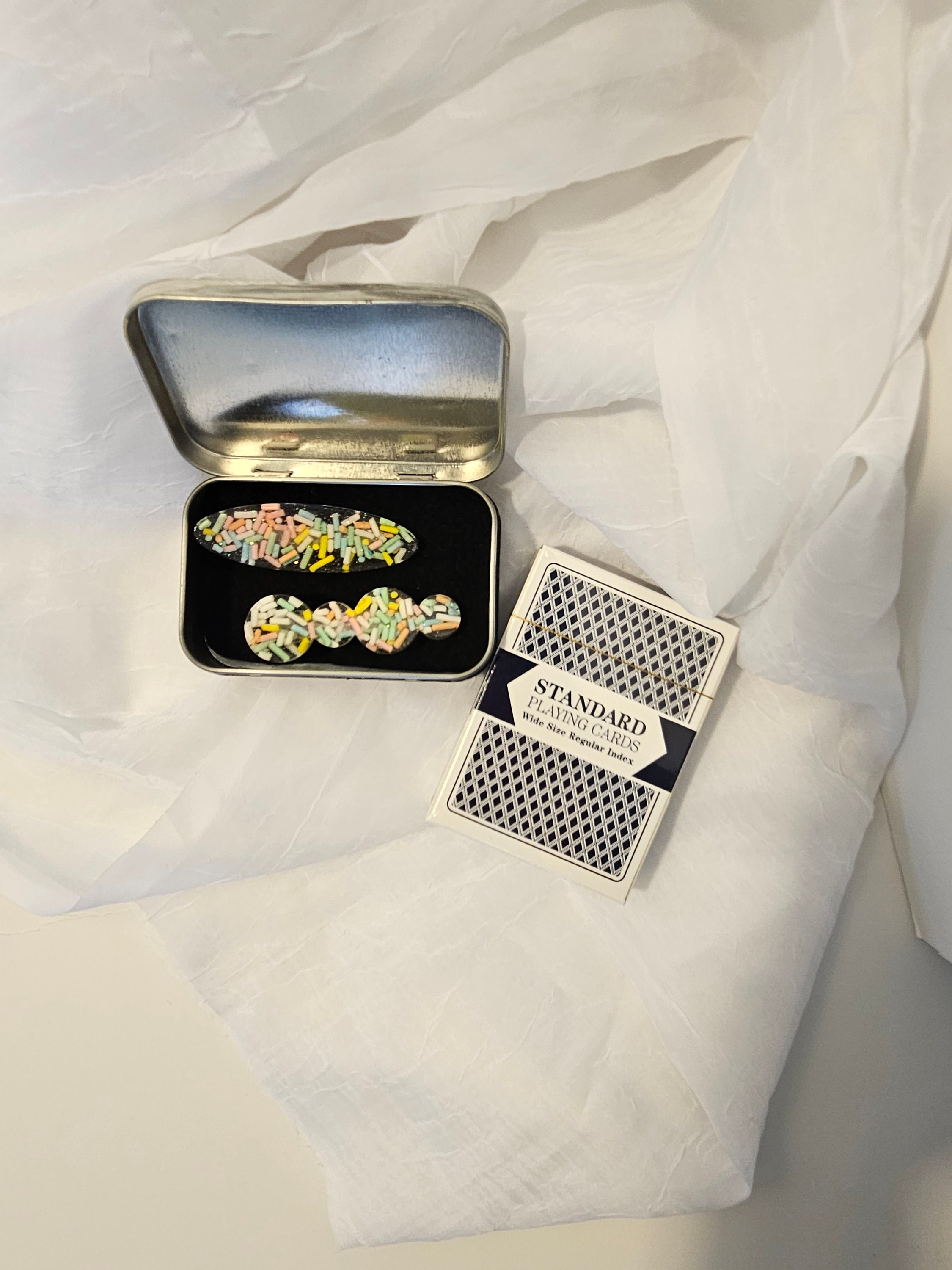 Two Candy Barrettes Inside a Hinged Tin Covered in Polymer Clay and ...