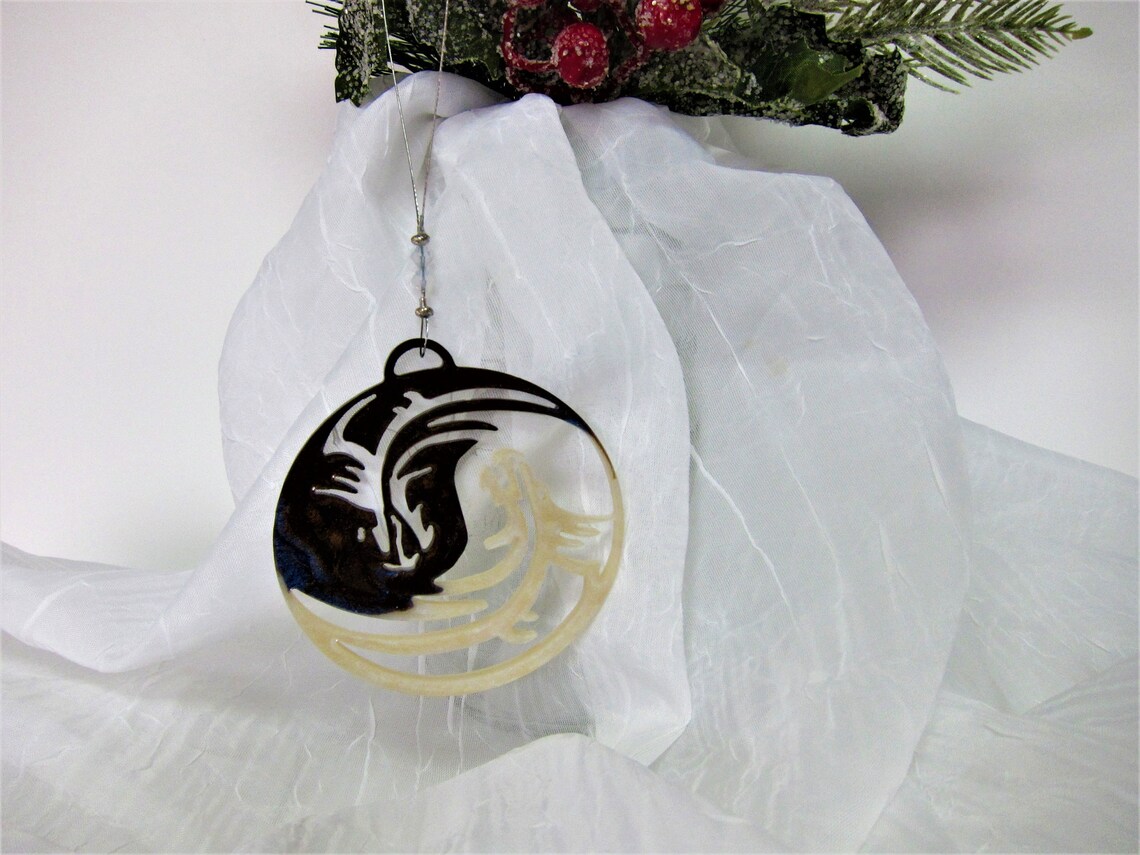 Resin Yin Yang Dragon Ornament in Cream, Brown and a Touch of Blue With ...