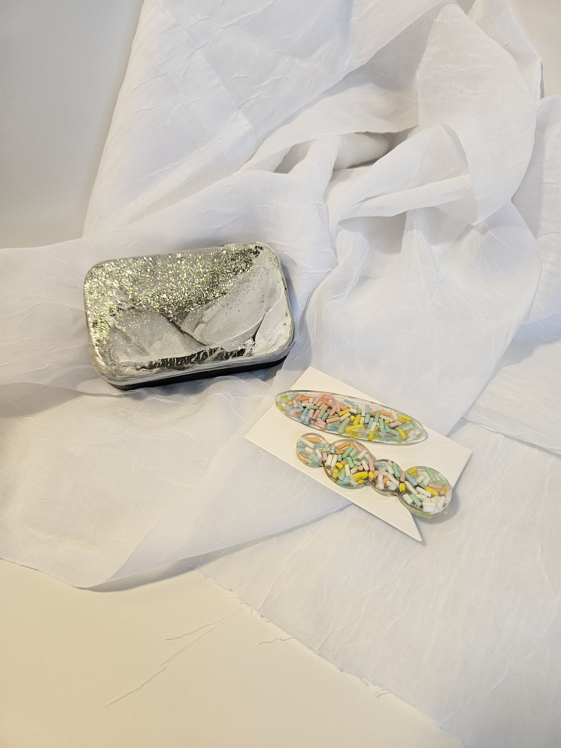 Two Candy Barrettes Inside a Hinged Tin Covered in Polymer Clay and ...