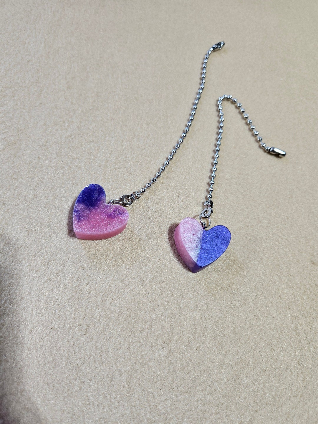 Hearts Ceiling Fan Pull Chain Decor, in Purple and Pink Resin, This Set ...