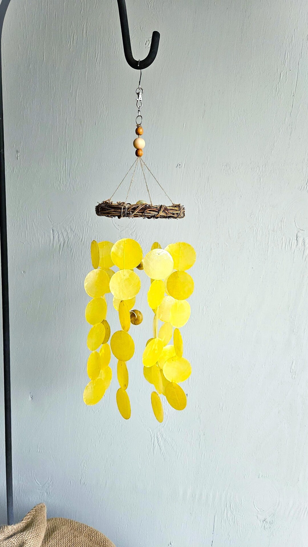 Yellow Capiz Shell Mobile: Grapevine Wreath, Coastal Decor (6" X 21 ...