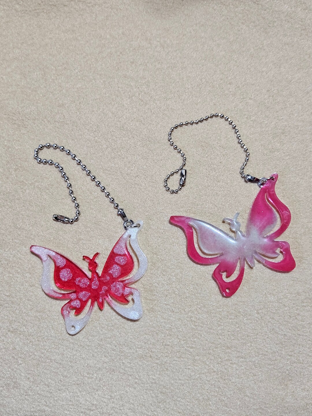 Butterfly Ceiling Fan Pull Chains, in Red and White Resin, Set of Two ...