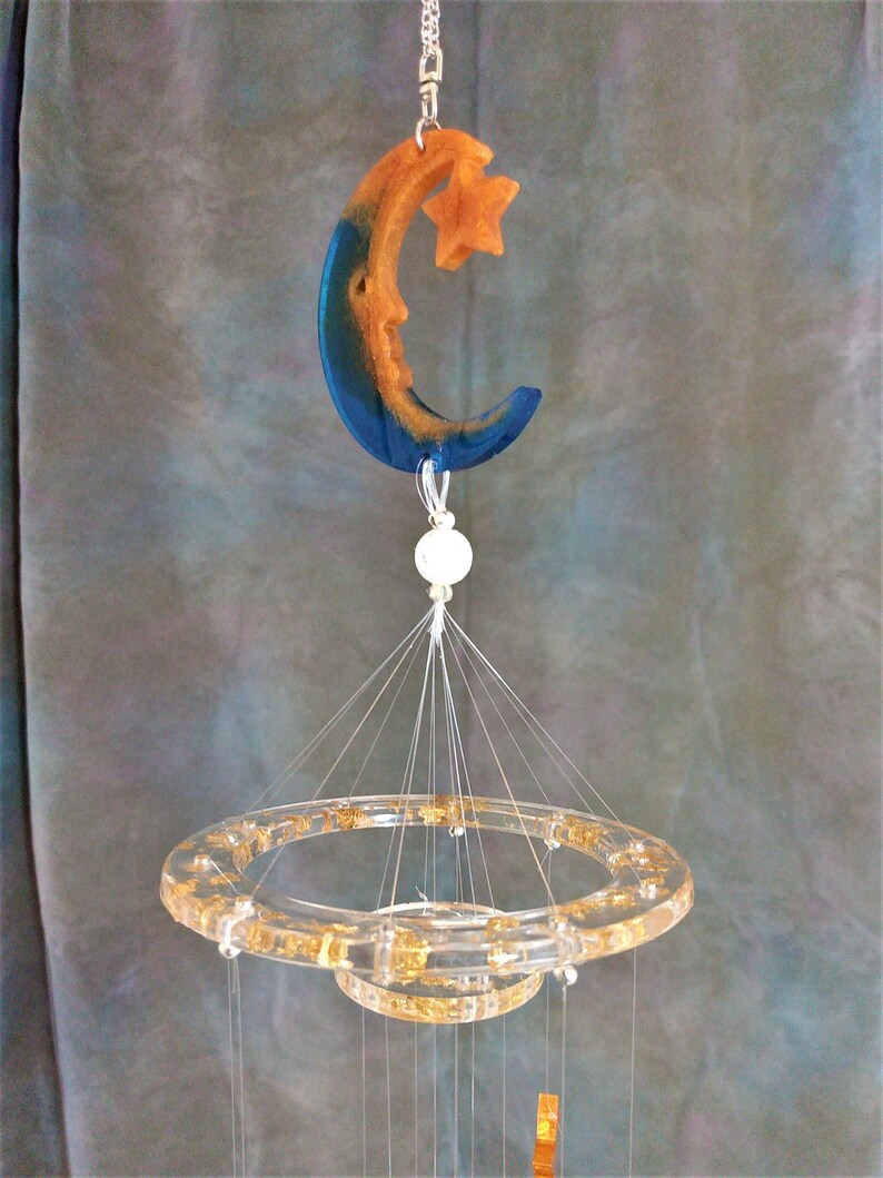 Moon and Stars Resin Indigo and Gold Wind Chime for Child's Room - Etsy