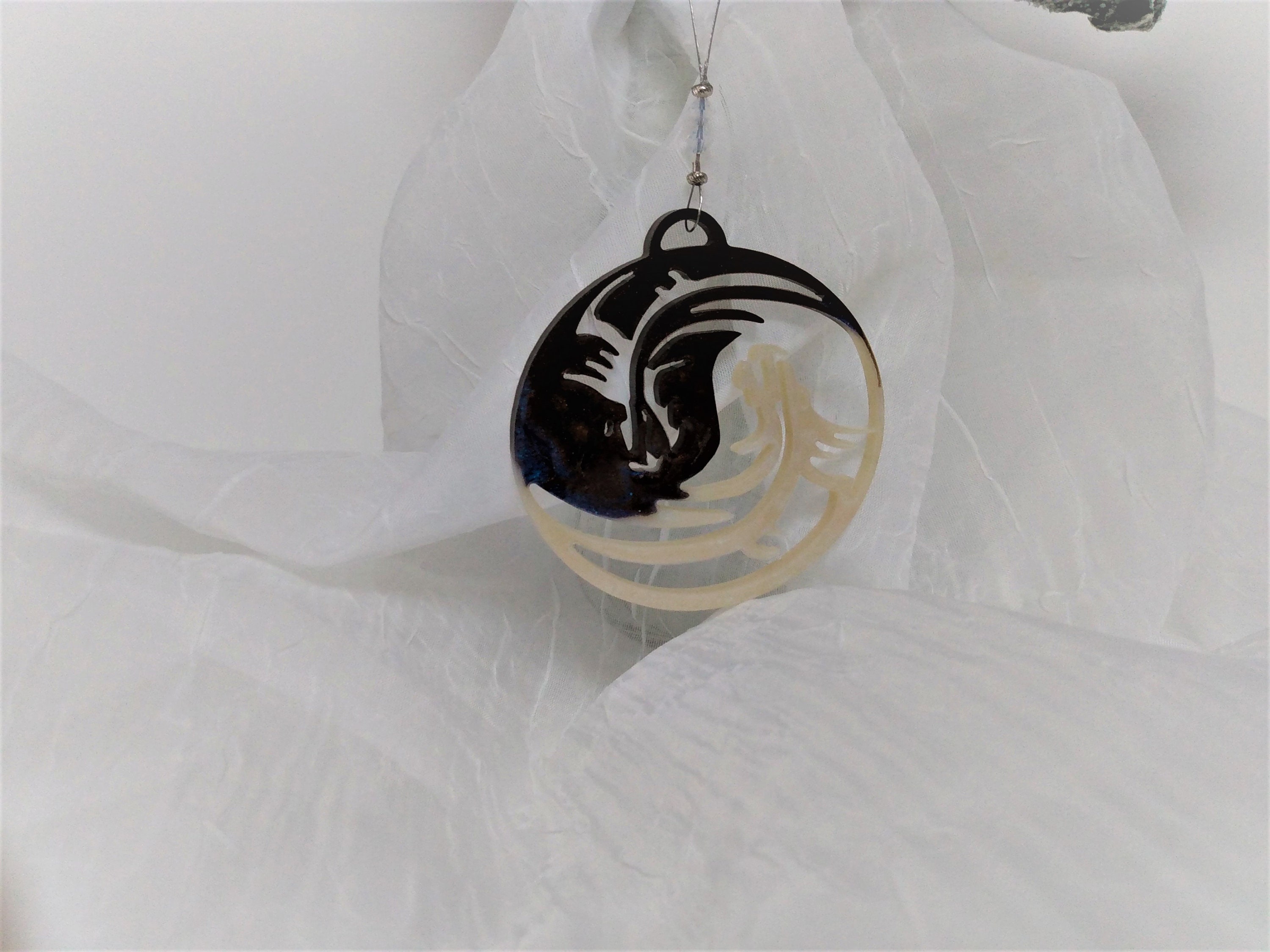 Resin Yin Yang Dragon Ornament in Cream, Brown and a Touch of Blue With ...