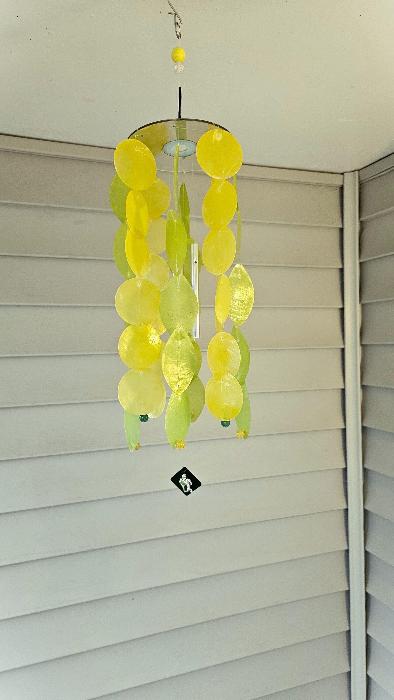 Capiz Shells, Yellow and Green Windchime With Turtle Charm and Beads ...