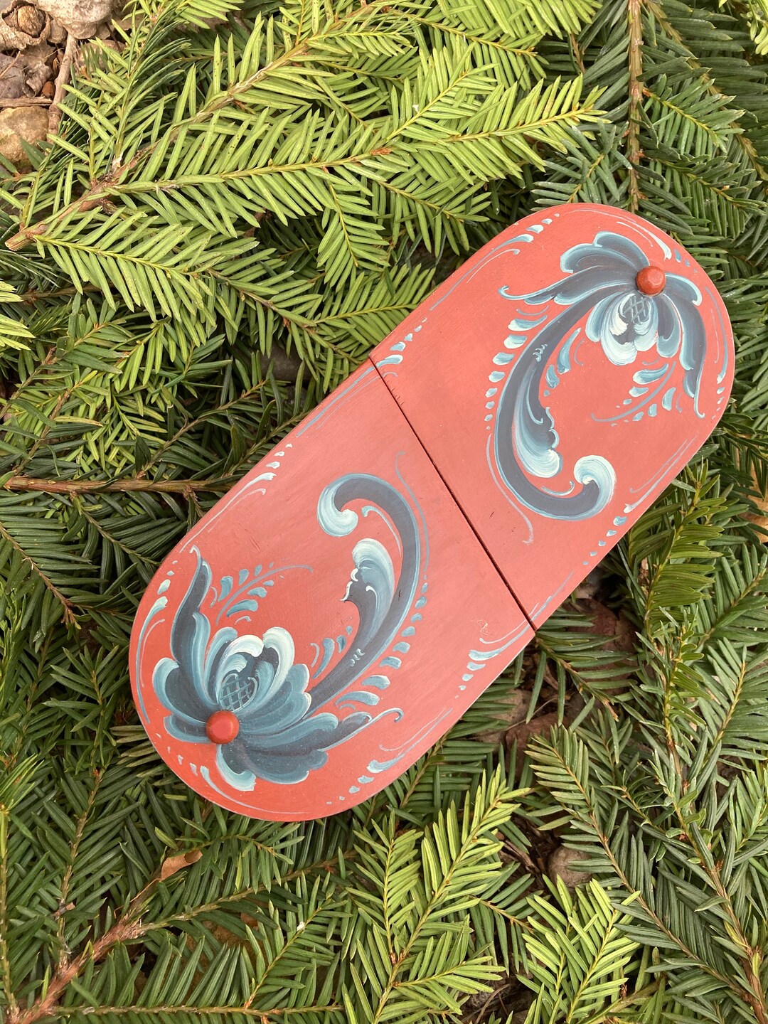 Rosemaled Wood Split Box - Etsy