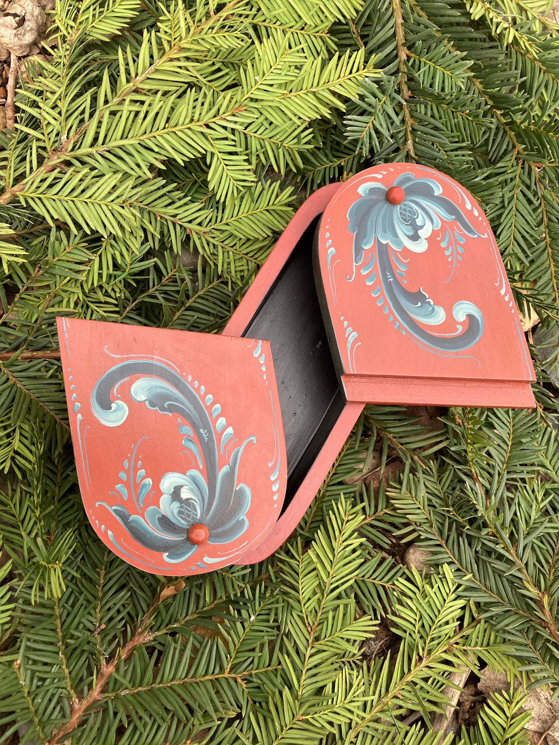 Rosemaled Wood Split Box - Etsy