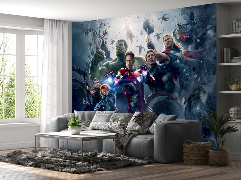 The Avengers Wall Mural | Superhero Wallpaper | Peel & Stick Wallpaper ...