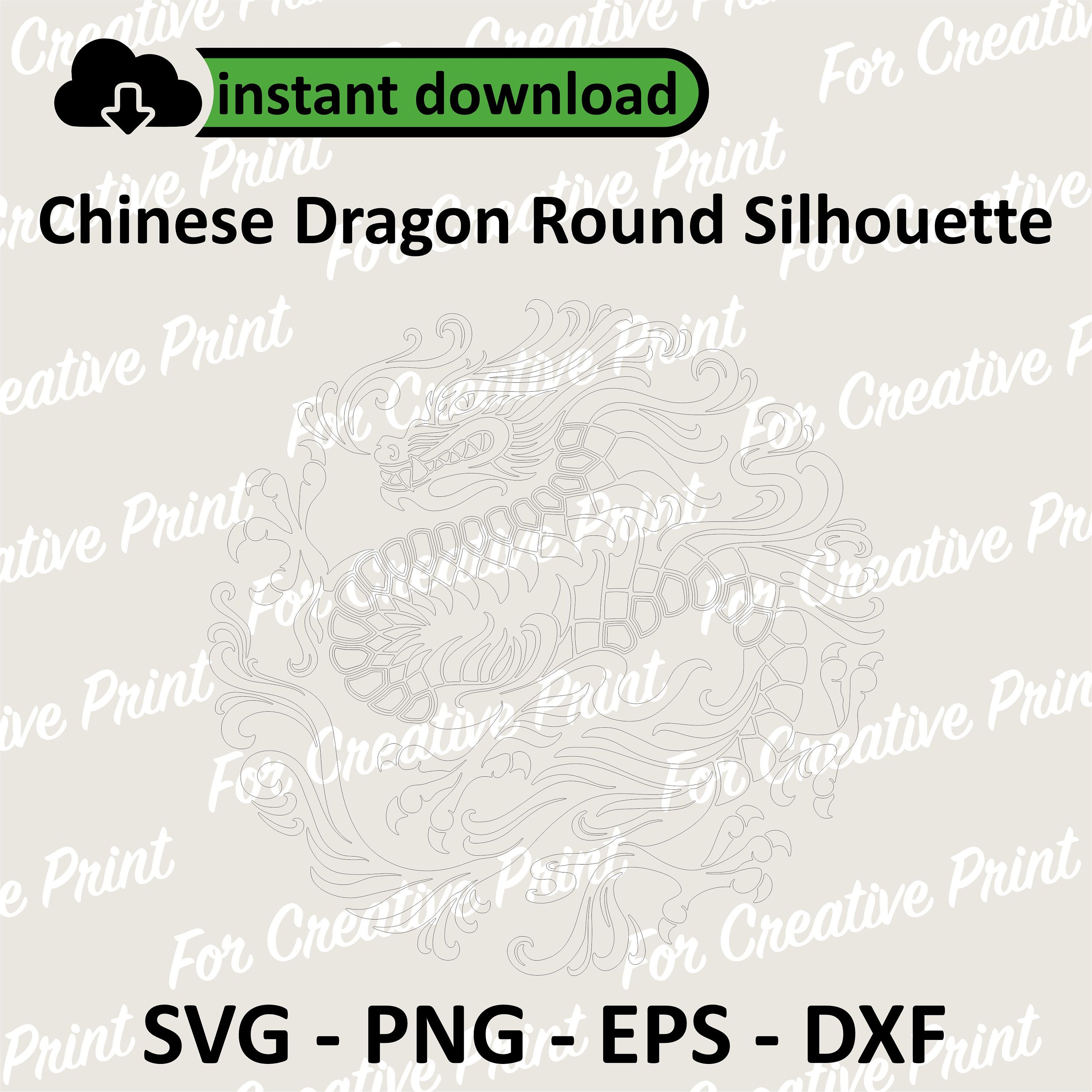 Chinese Dragon Round Silhouette SVG PNG Eps Dxf, Chinese Zodiac 2024, T ...
