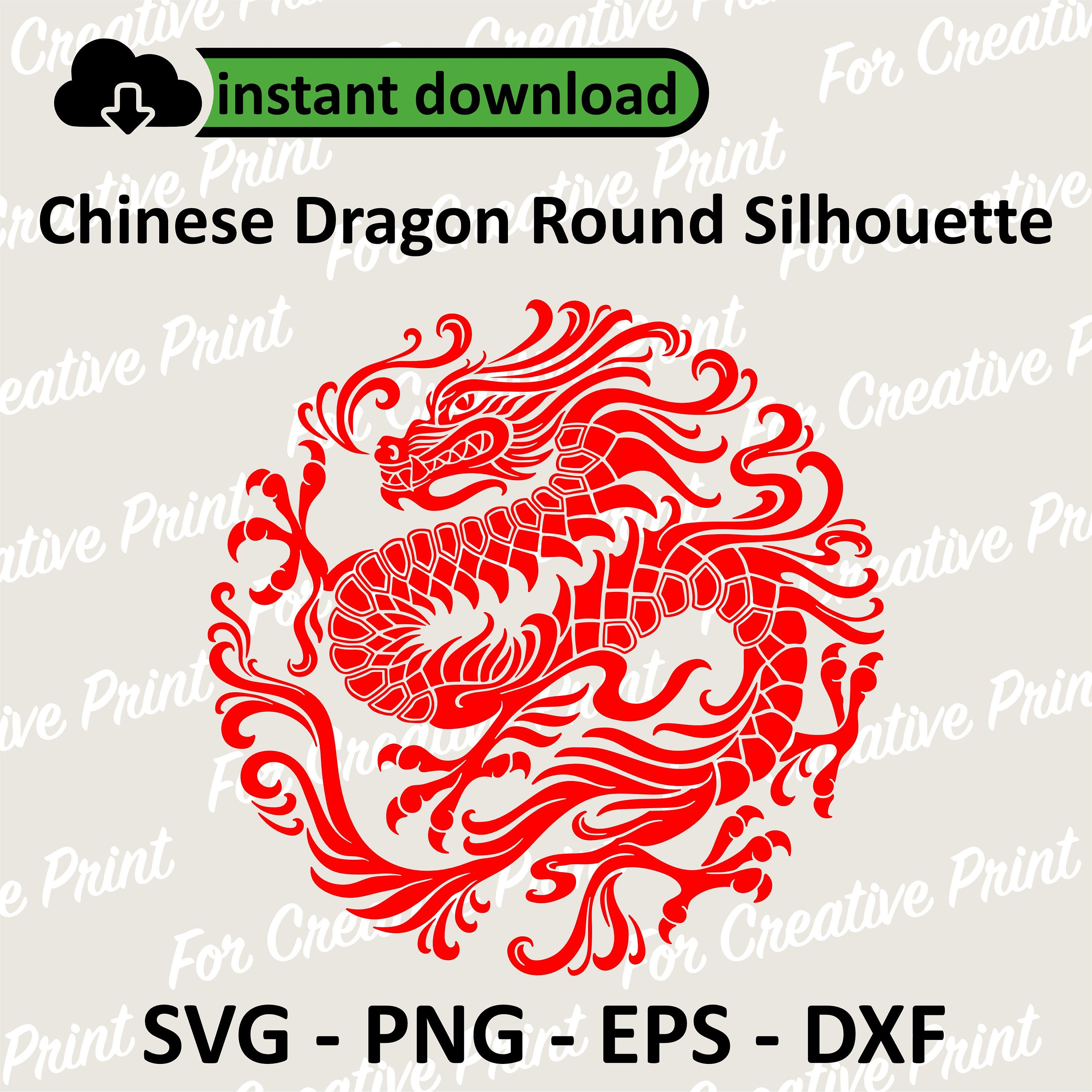 Chinese Dragon Round Silhouette SVG PNG Eps Dxf, Chinese Zodiac 2024, T ...