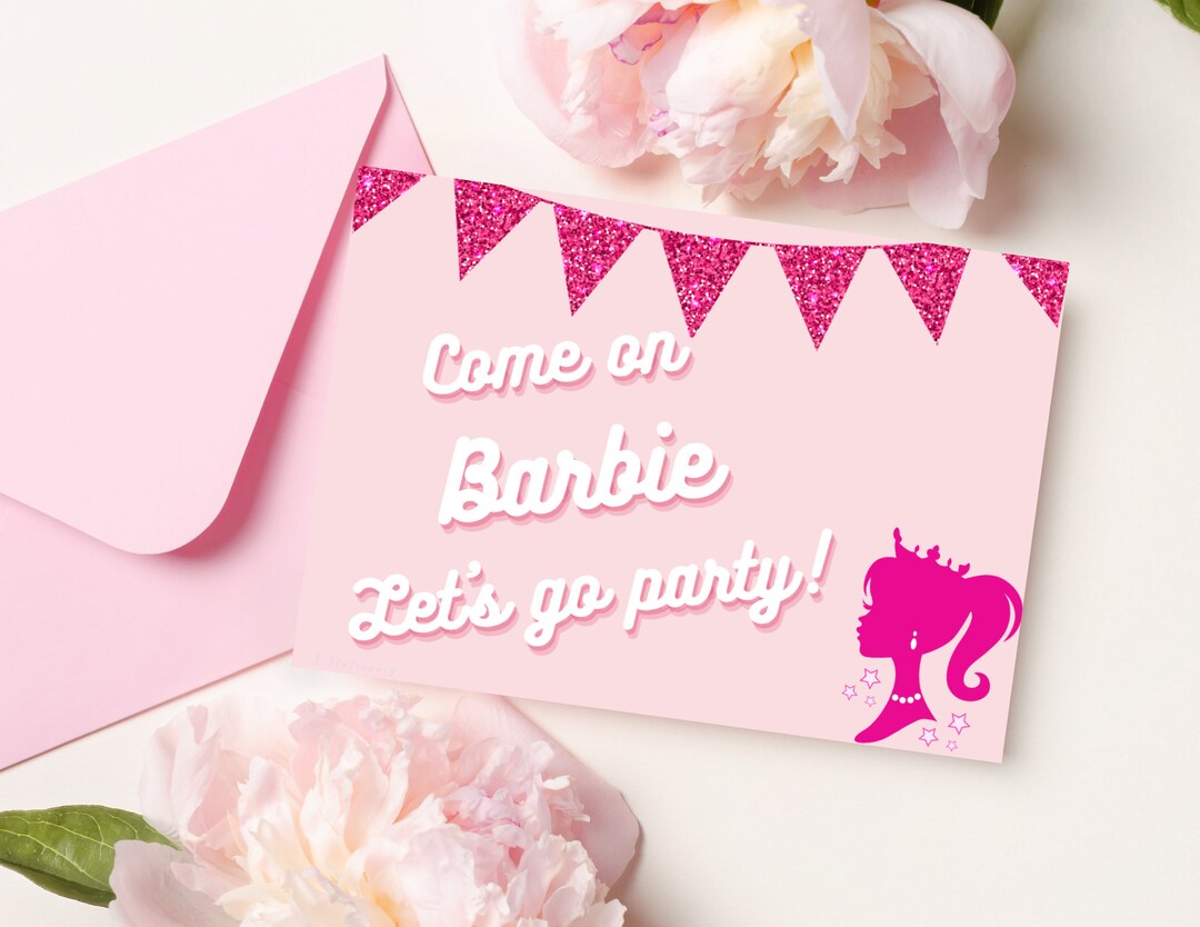 Barbie Invitation Card Digital Barbie Card Barbie Card - Etsy