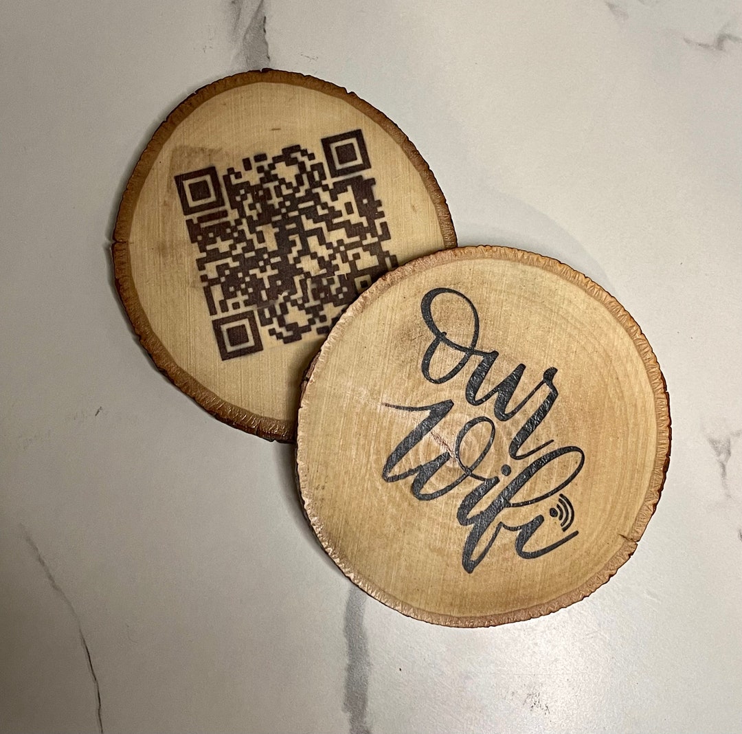 Set of 2 - Rustic Wifi Connect Wooden Coasters | Wi-fi QR Code Connect ...