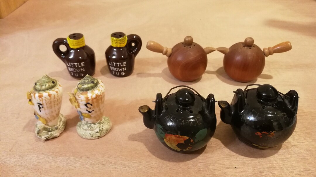 Multiple Salt & Pepper Shaker Pairs Made of Shell, Ceramic and Wood - Etsy