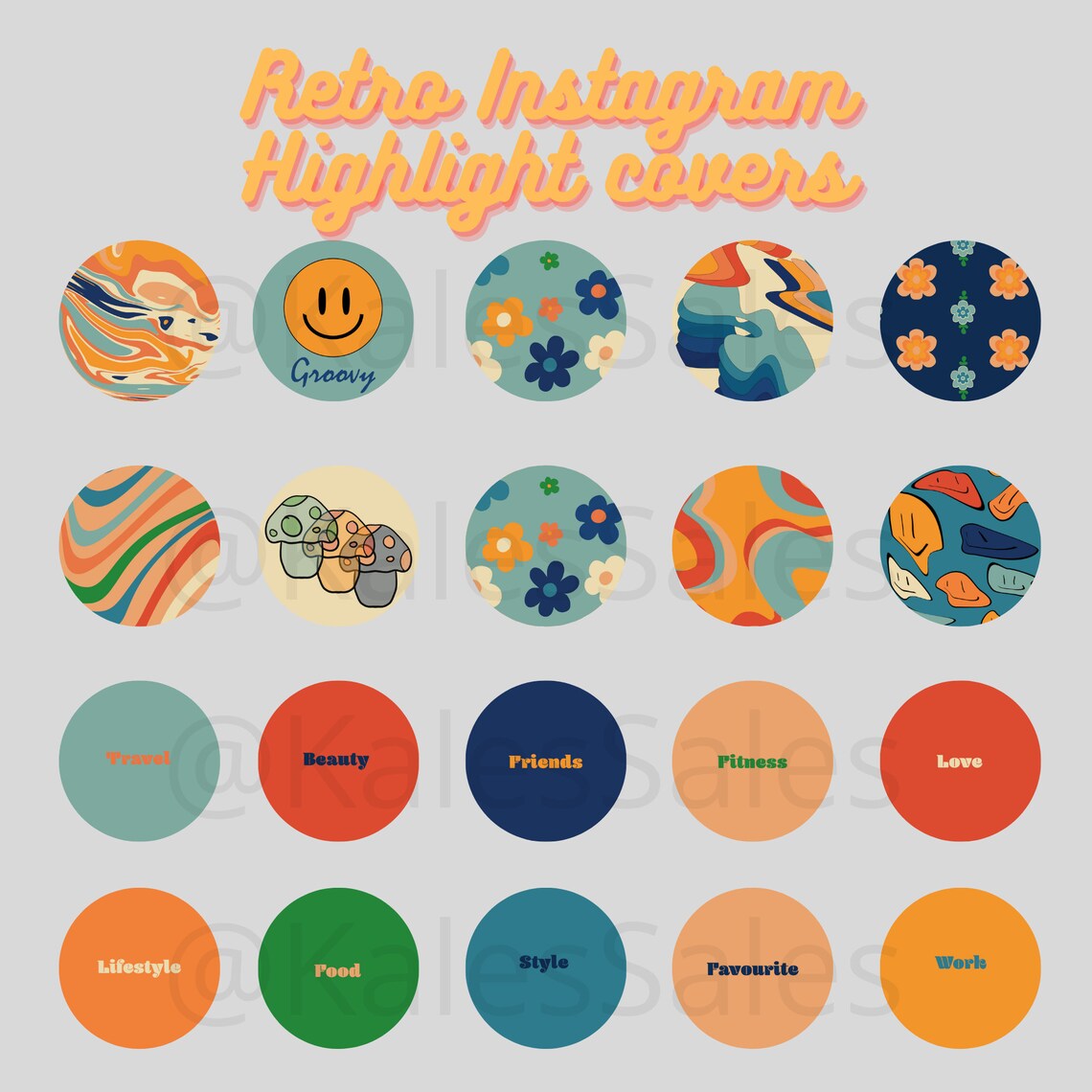 Retro 70's Instagram Highlight Covers, Retro Instagram Story Cover ...