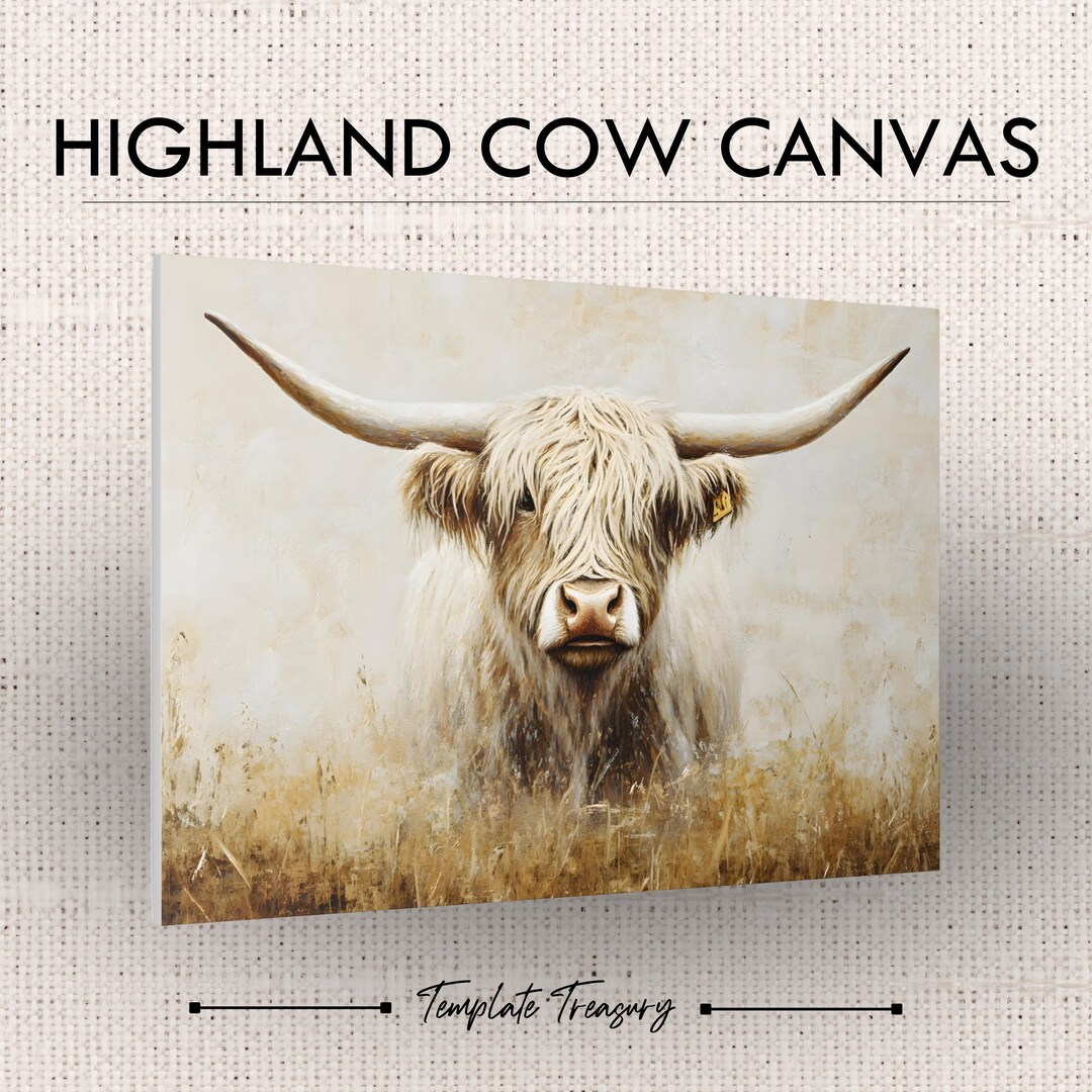 Elegant Highland Cow Canvas: Ready to Hang Rustic Wall Art Canvas for ...