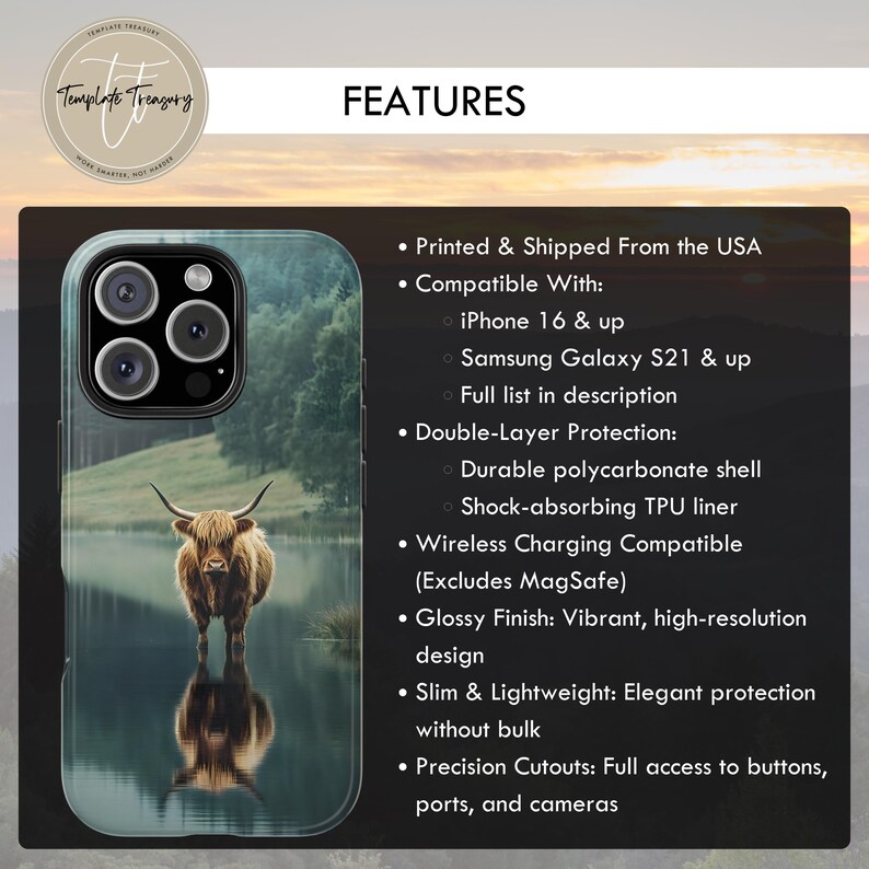 Ultra-realistic Highland Cow Phone Case: Reflective Water Design for ...