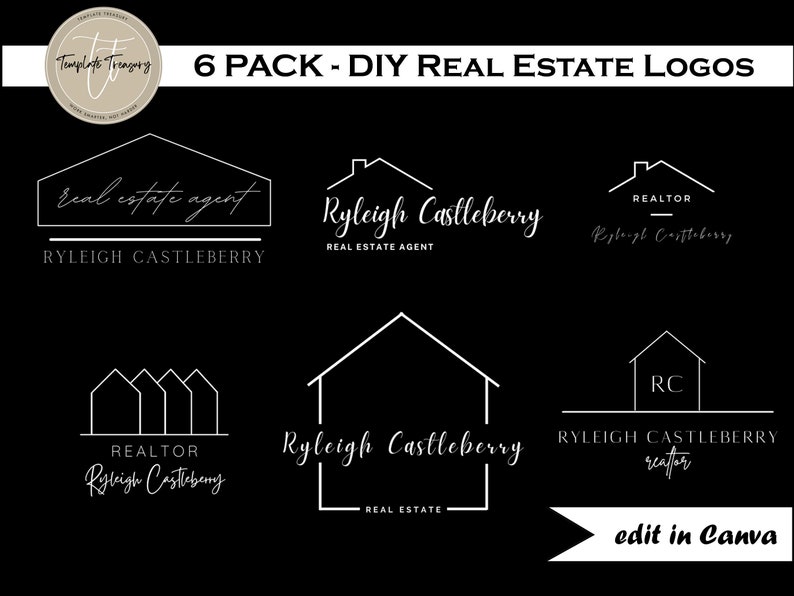 Real Estate Logo Pack of 6 - Realtor Logos for Marketing, Simple ...