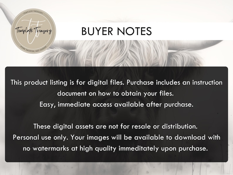 Charcoal Essence: Highland Cow Digital Art Series, Set of 6 High ...