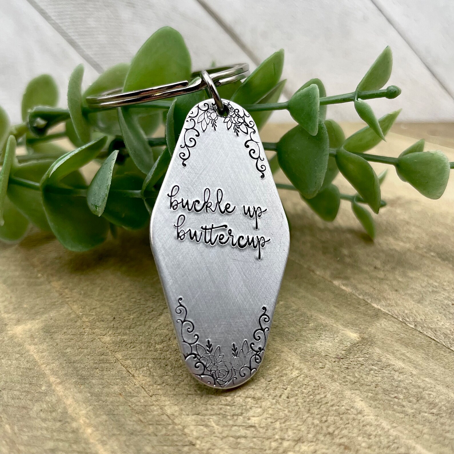 Buckle up Buttercup Keychain: Hand Stamped Hotel Fob - Etsy
