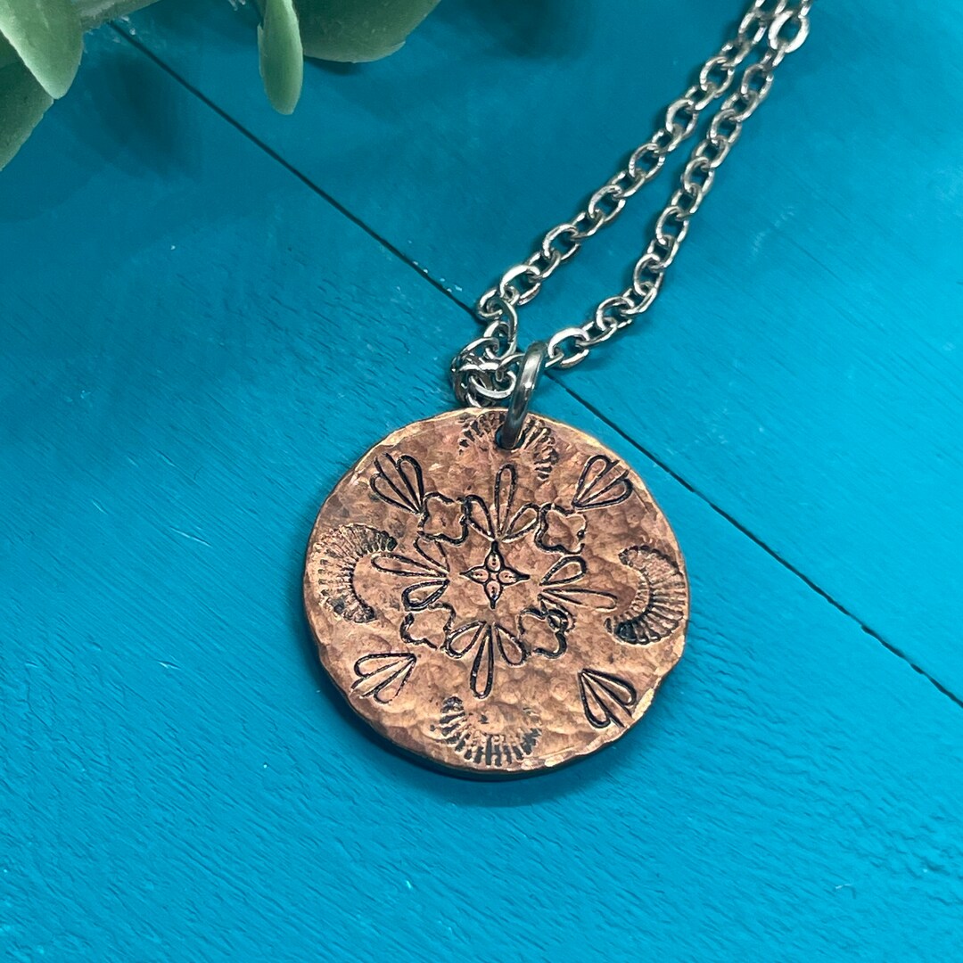 Recycled Penny Necklace: Hand Stamped Copper Mandala, Bohemian Jewelry ...