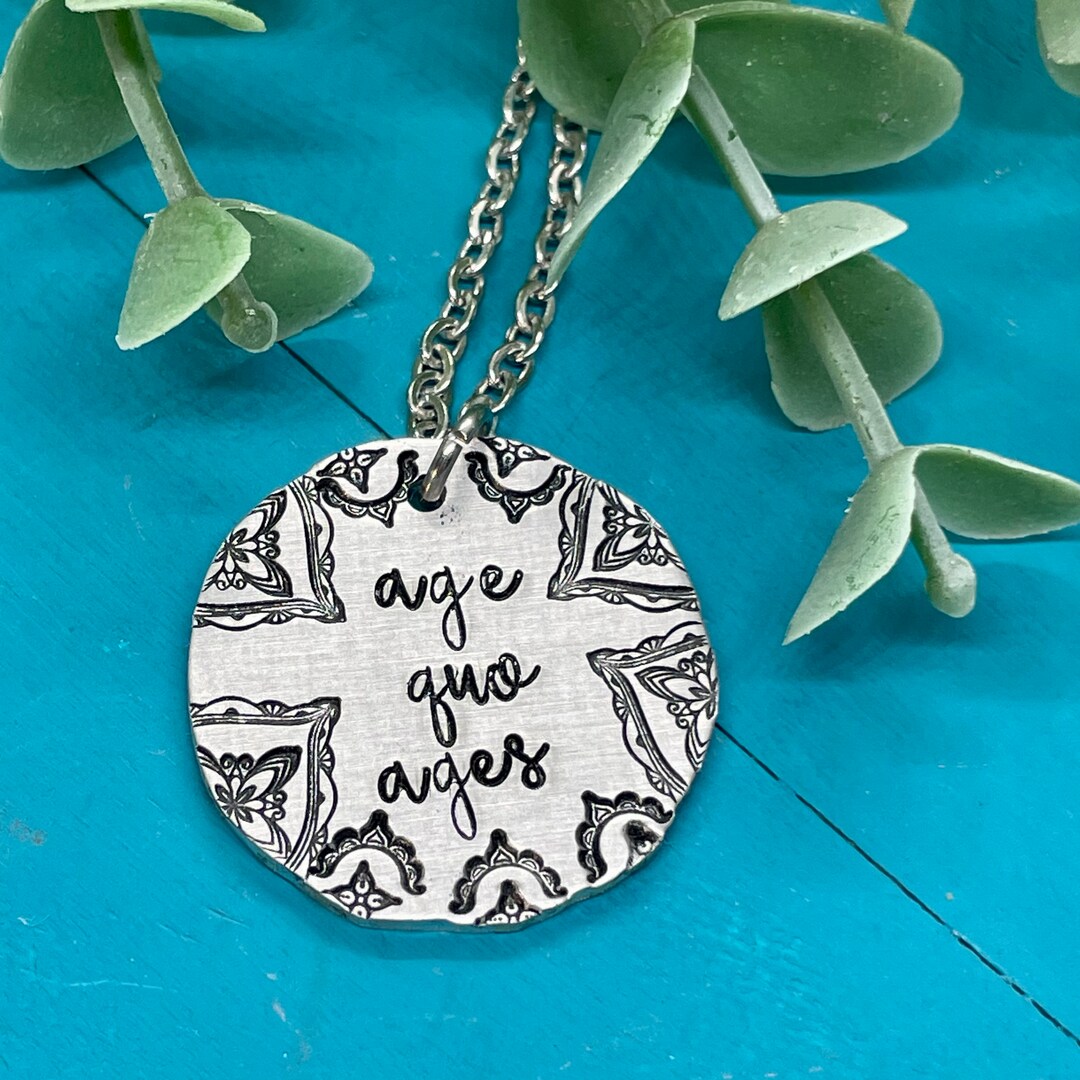 Hand Stamped Age Quo Ages Mantra Necklace: Latin Motto Jewelry - Etsy