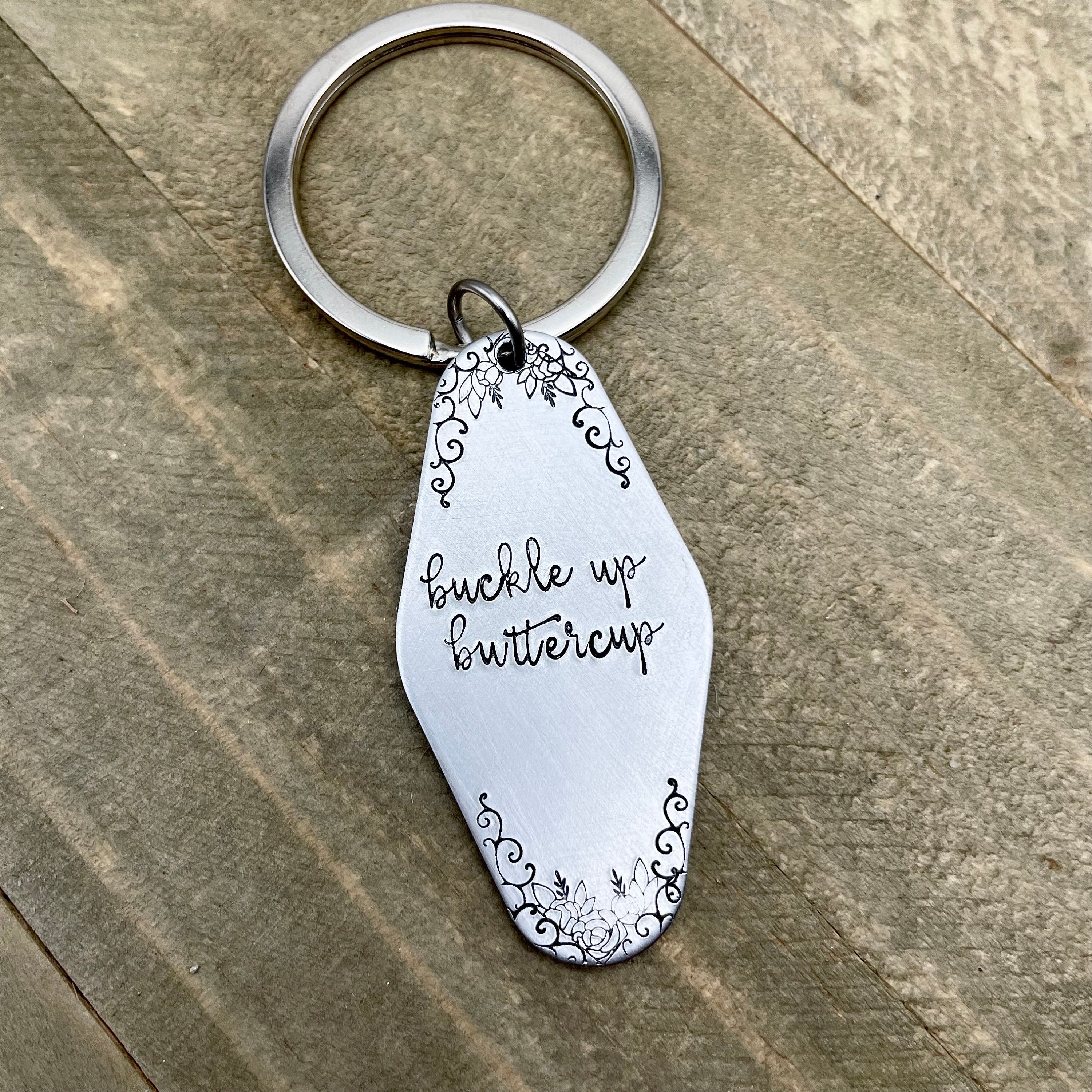 Buckle up Buttercup Keychain: Hand Stamped Hotel Fob - Etsy