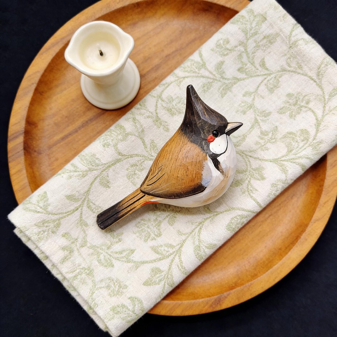 Handmade Wood Carved Bulbul Statue, Natural Hardwood Ornament for ...