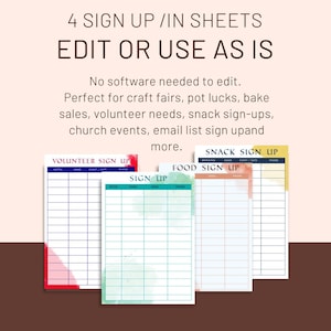 Sign up Sheet Template, Sign in Sheet, Signup Instant Download, Email ...