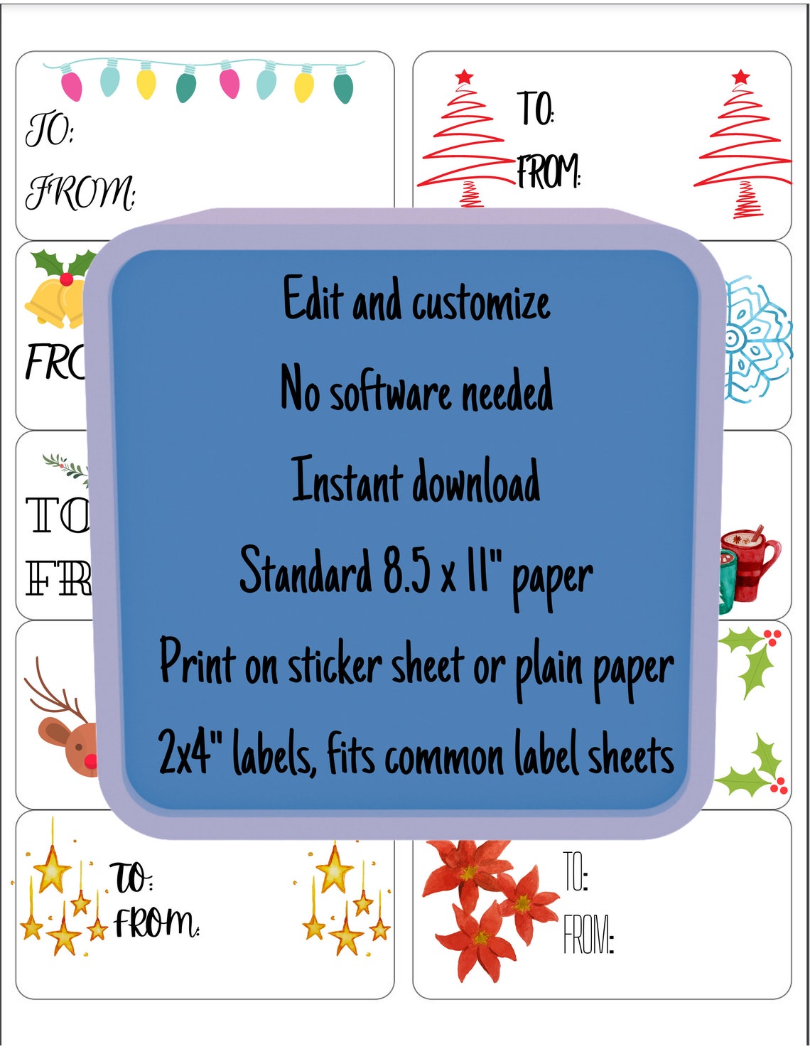 Editable Christmas Gift Tags, Printable Holiday Labels (instant ...