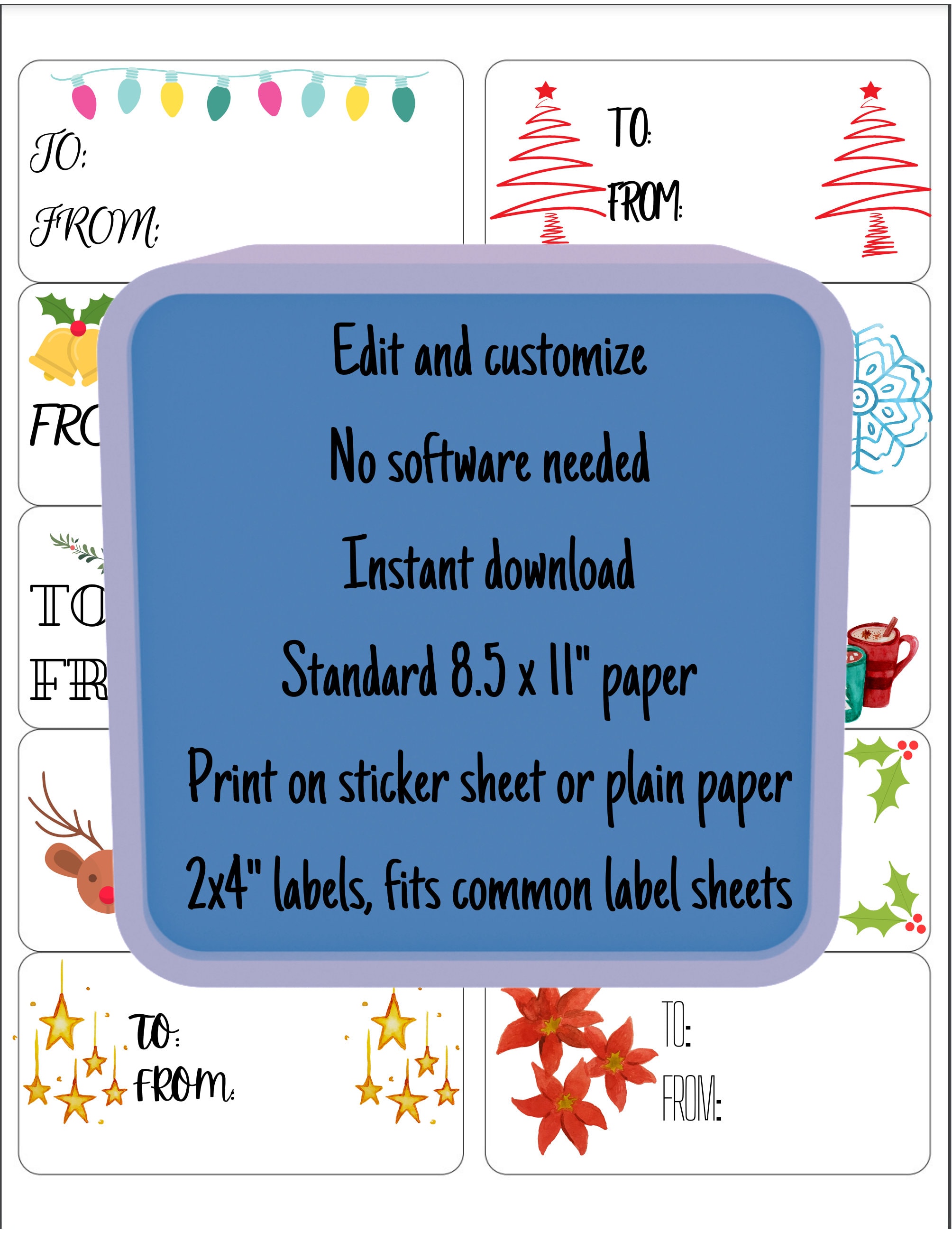Editable Christmas Gift Tags, Printable Holiday Labels (instant ...