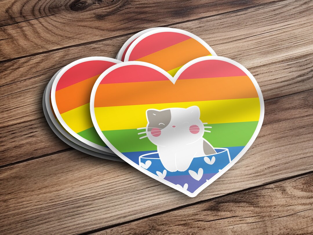 Cat Pride Sticker Kitten Rainbow Heart LGBT Pride Flag Vinyl Decal ...