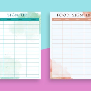 Sign up Sheet Template, Sign in Sheet, Signup Instant Download, Email ...