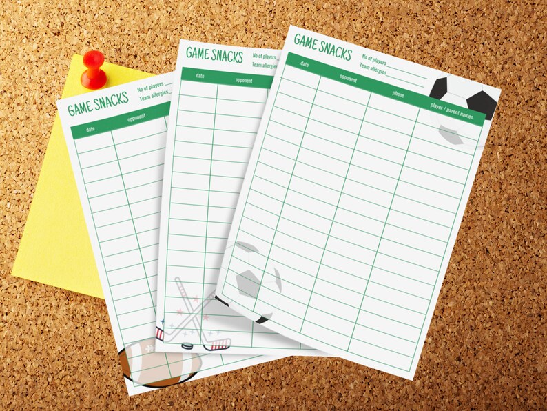 Snack Sign up Sheet, Sports Snack Template, Game Snack Form, Sign up ...