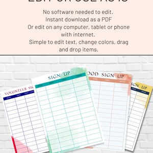 Sign up Sheet Template, Sign in Sheet, Signup Instant Download, Email ...