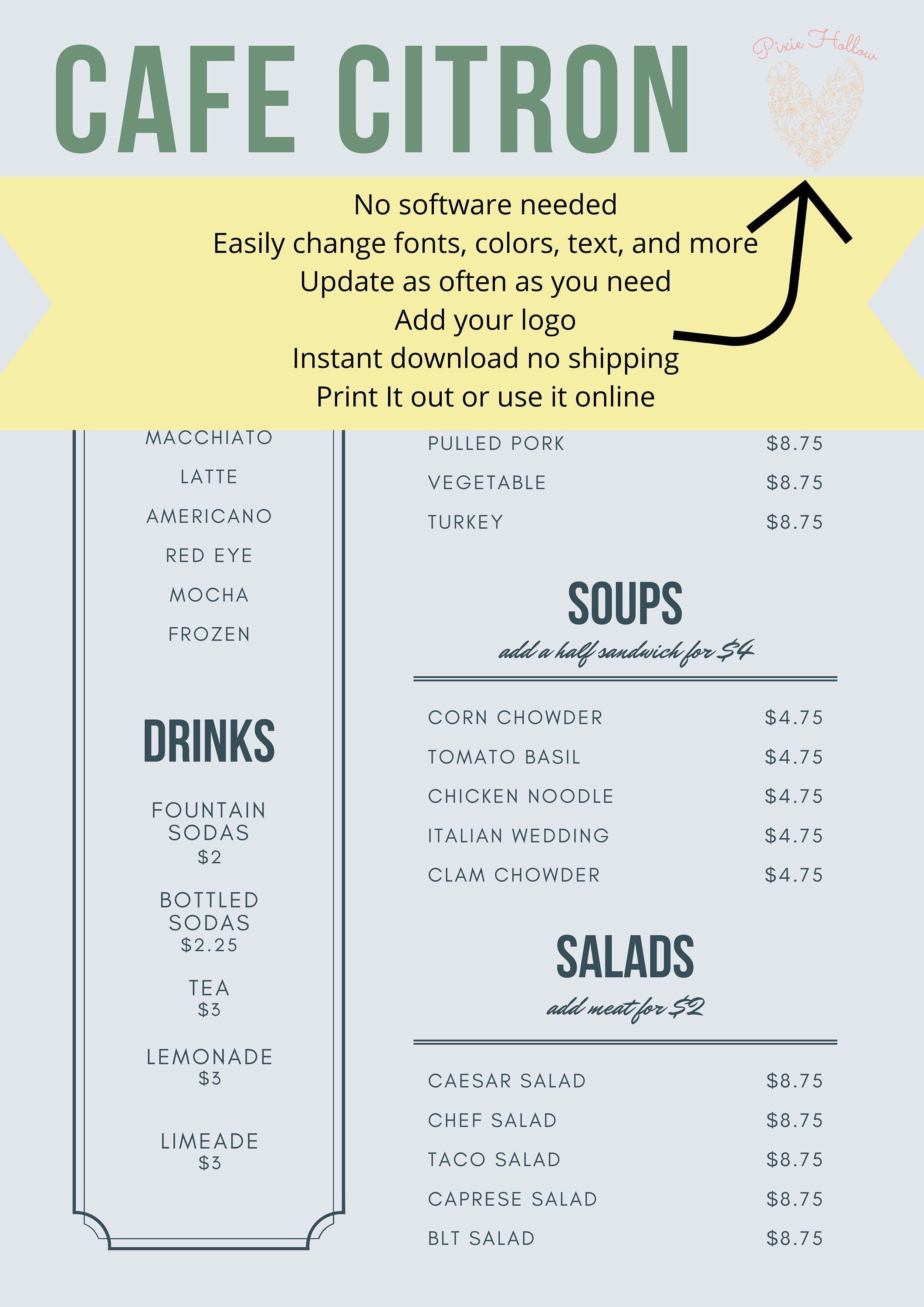 Small Business Price List Menu Template Custom Menu for - Etsy