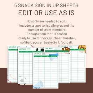 Sports Team Snack Sign up Sheet - Editable Snack Schedule Template ...