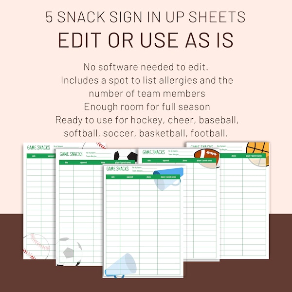 Snack Sign up Sheet - Etsy