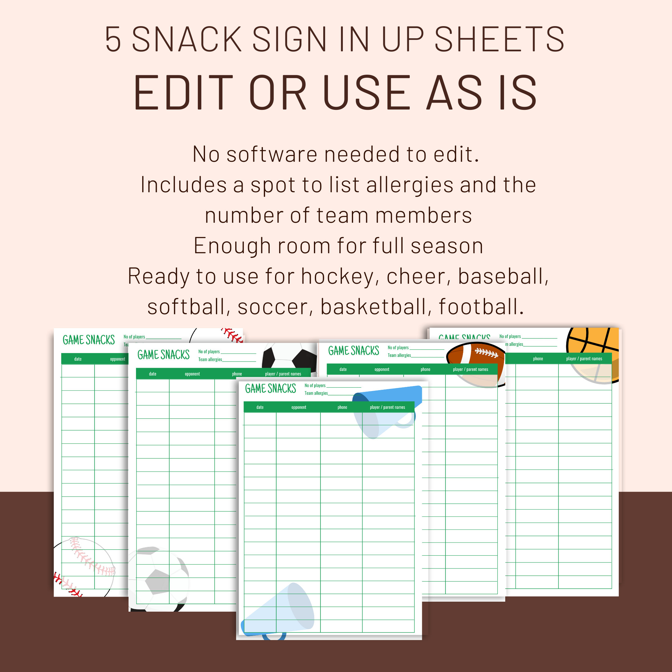 Snack Sign up Sheet, Sports Snack Template, Game Snack Form, Sign up ...