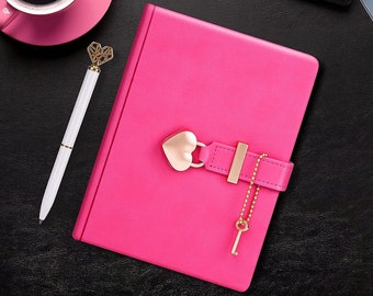 Lock Journal Heart Shaped Locking PU Leather Hard Cover Gold | Etsy