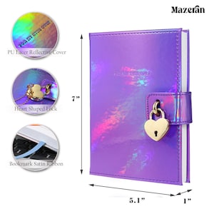 Heart Shaped Lock Journal, Rainbow Laser PU Hard Cover Notebook Travel ...