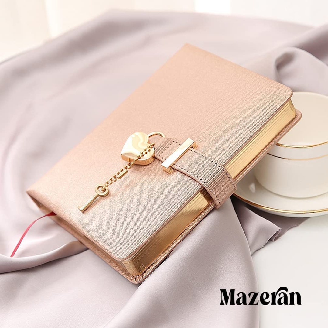 Lock Journal, Heart Shaped Locking PU Leather Hard Cover Gold Gild Edge ...