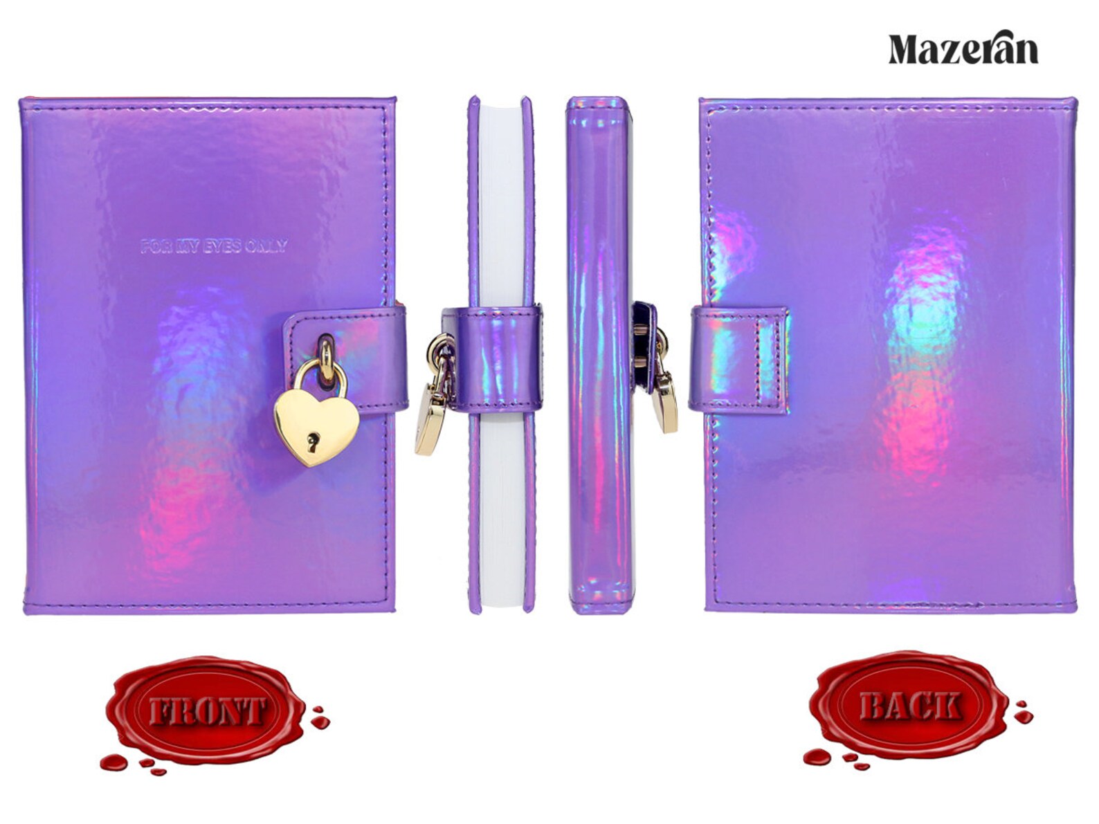 Heart Shaped Lock Journal, Rainbow Laser PU Hard Cover Notebook Travel ...