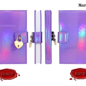 Heart Shaped Lock Journal, Rainbow Laser PU Hard Cover Notebook Travel ...