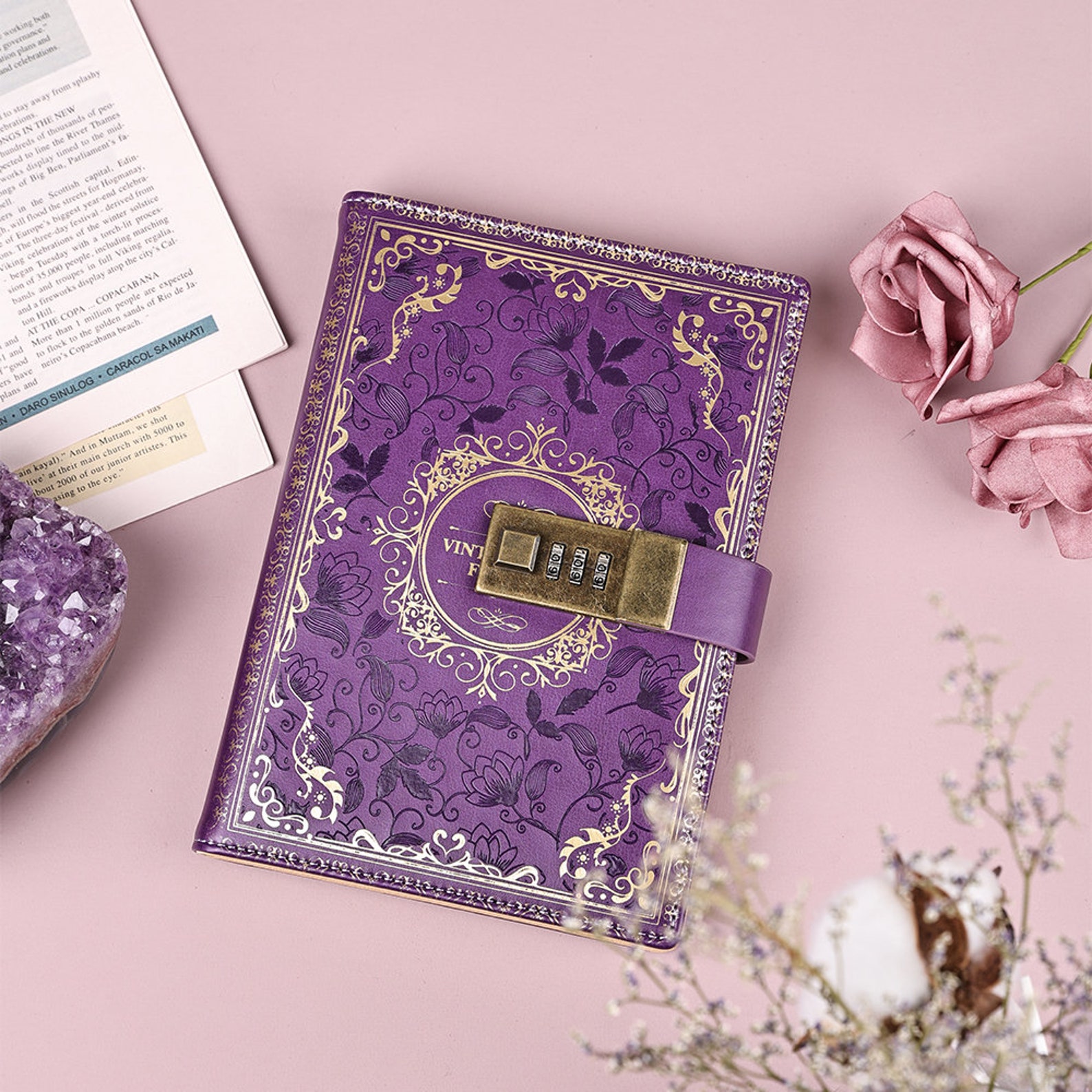 Lock Diary,writing Journal With Lock for Women Leather Notebook ,golden ...