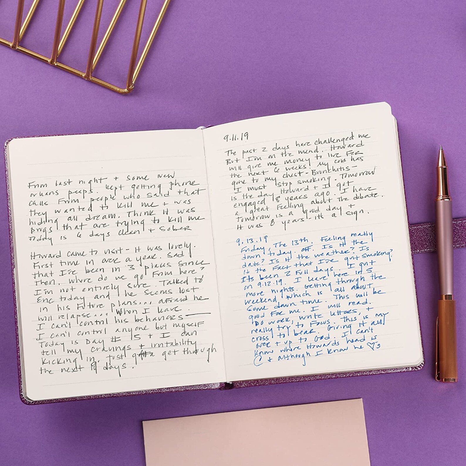 Heart Lock Journal Notebook With Key, Glitter Purple PU Leather Diary ...