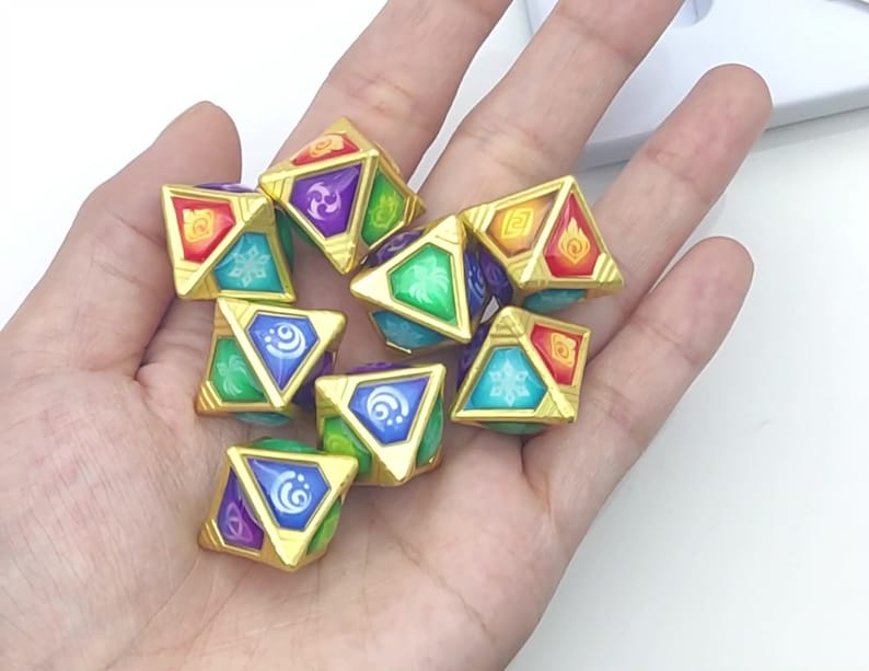 Genius Invokation TCG Dice Set, Handmade 8 Pcs Rhombic Solid Polyhedral ...