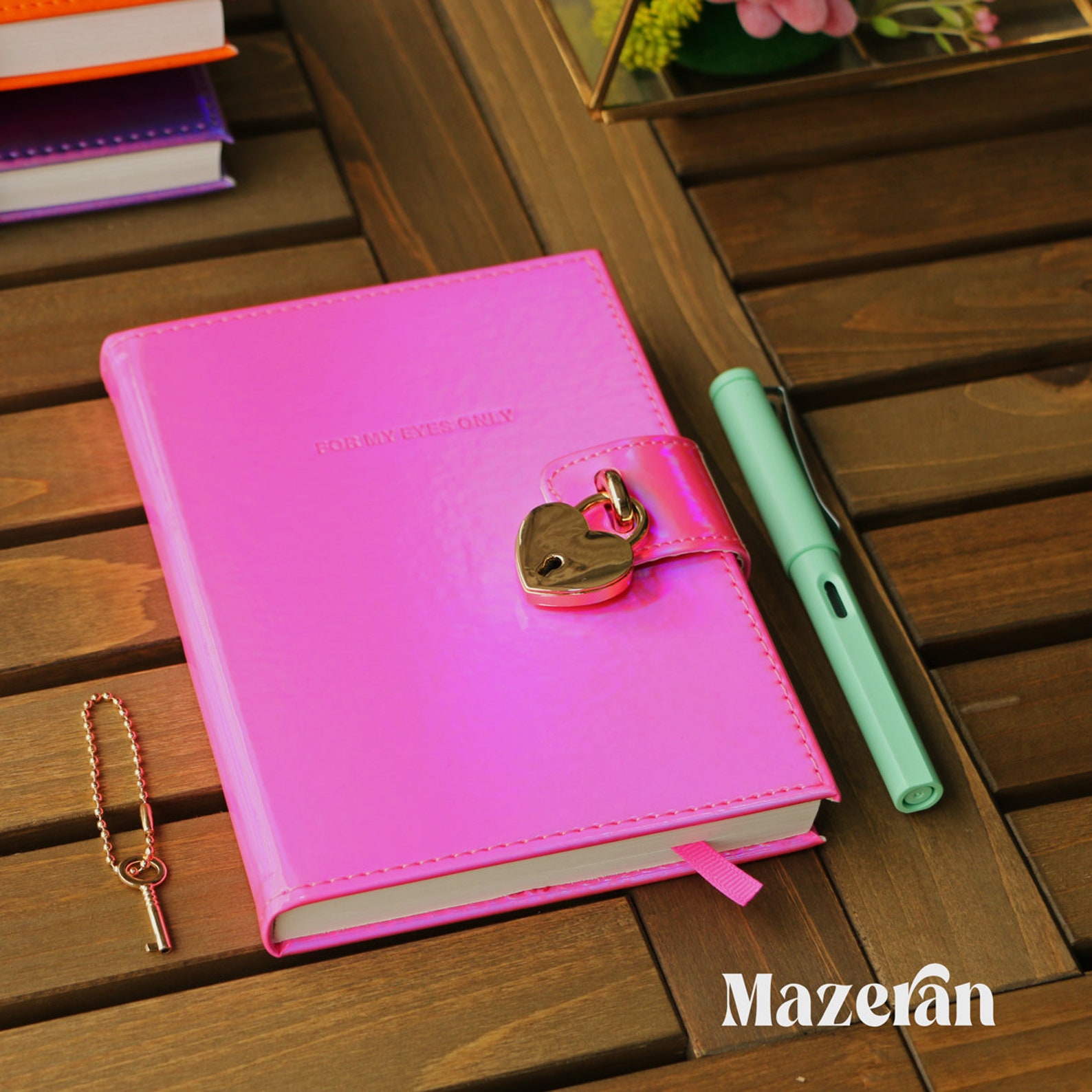 Heart Shaped Lock Journal, Rainbow Laser PU Hard Cover Notebook Travel ...