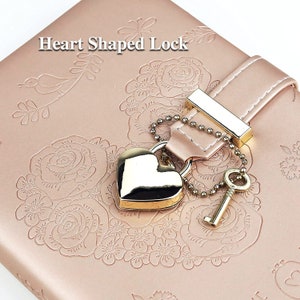 Heart Lock Journal Notebook With Key, Flower PU Leather Diary, B6 ...
