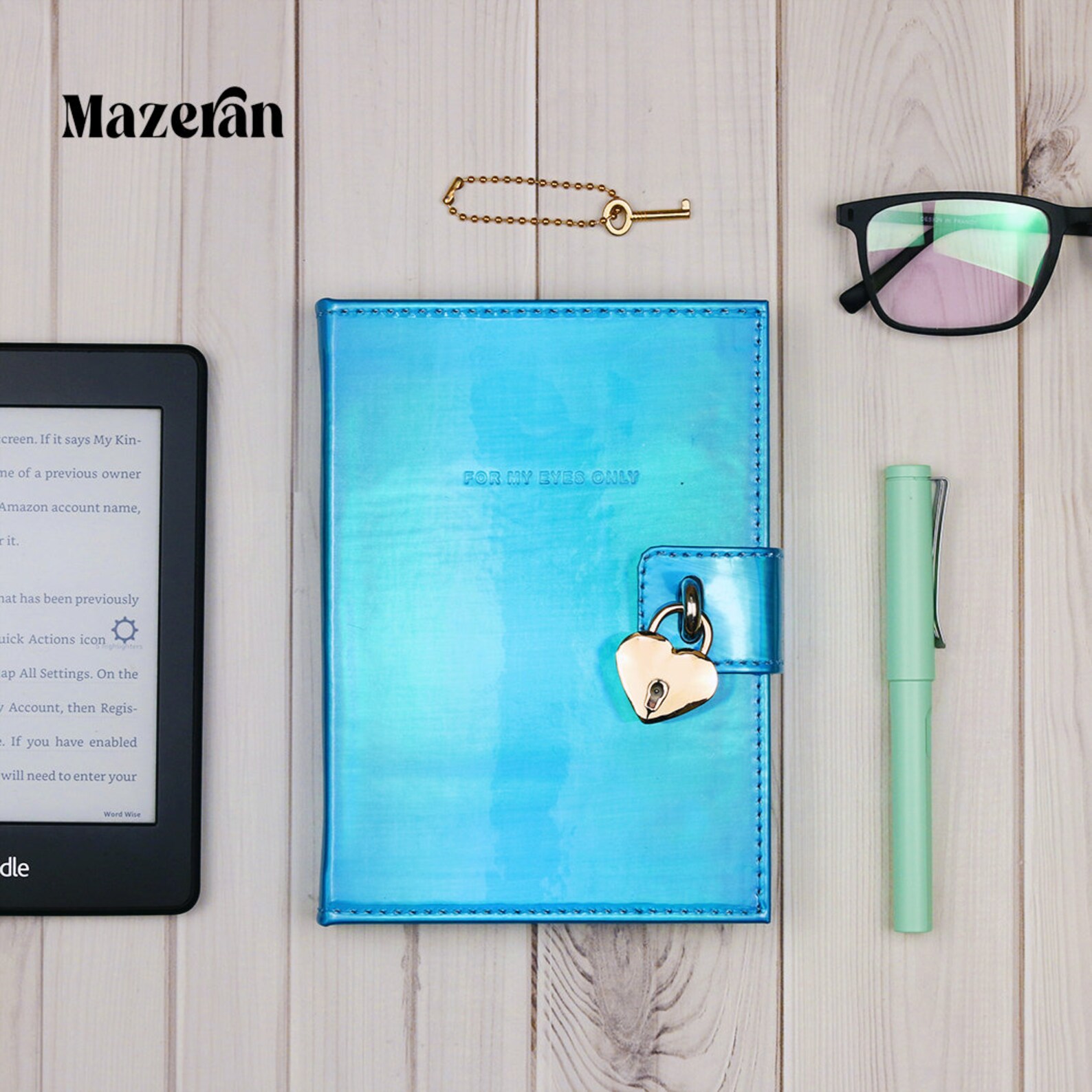 Heart Shaped Lock Journal, Rainbow Laser PU Hard Cover Notebook Travel ...